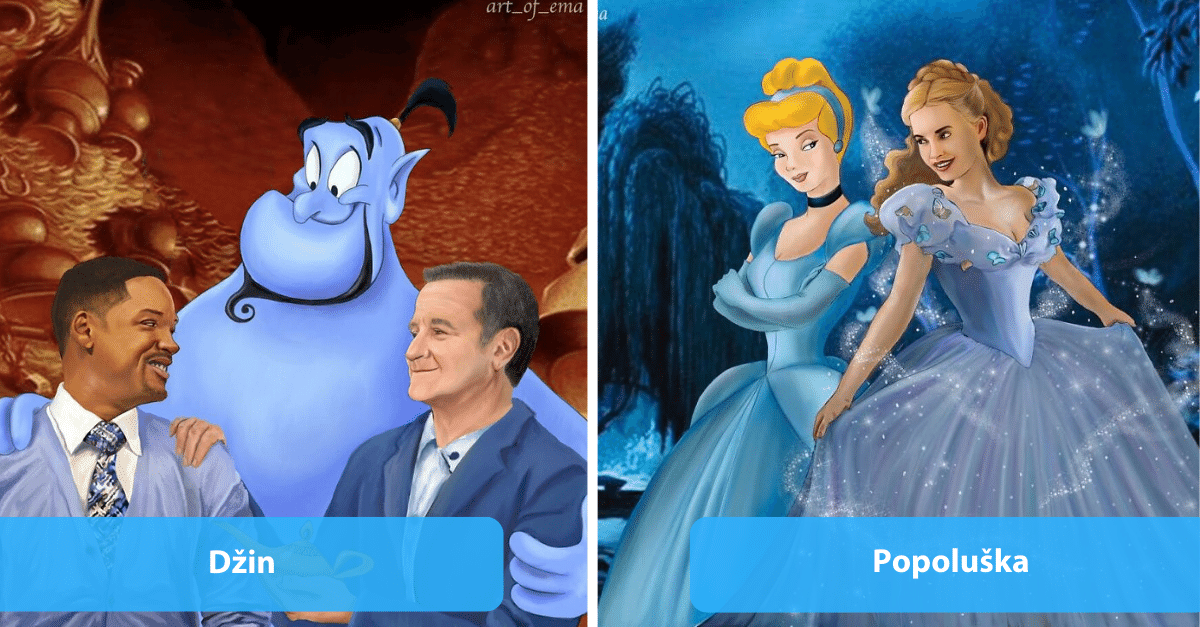Disney postavičky a herci, ktorí ich stvárnili, na jednej fotografii